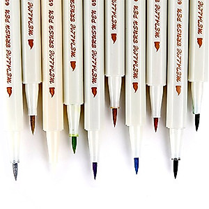 Ohuhu Metallic Markers Paint Pen Calligraphy Brush Pens, Set of 10 Paint Marker for Black Paper Rock Painting DIY Gift Birthday Greeting Thank You Cards Making Scrapbook Photo Album Glass