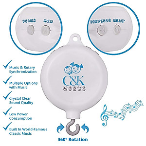 Baby Crib Mobile, Music Box Player and Crib Arm Holder, Hanging Carousel with Safari Zoo Animal, Giraffe, Zebra, Lion, Hippo Surrounded by Tree, Moon and Clouds by C&K WORKS