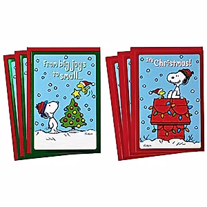 Hallmark Peanuts Christmas Cards Assortment, Snoopy and Woodstock (6 Cards with Envelopes, 2 Designs)