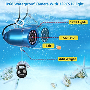 Portable Underwater Fishing Camera with Depth Temperature Display-Waterproof HD Camera and 7'' LCD Monitor-Infrared Fish Finder-Up to 8 Hours Battery Life-Ultimate Fishing Gear (15M Cable)