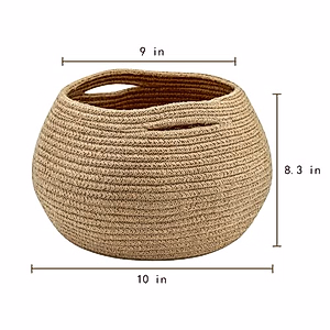 Goodpick Cute Round Basket - Cotton Rope Jute Baskets in Living Room Woven Towel Basket Bedroom Storage Bakset for Children Corner Plant Basket Indoor, Jute, 10"D x 8.3"H