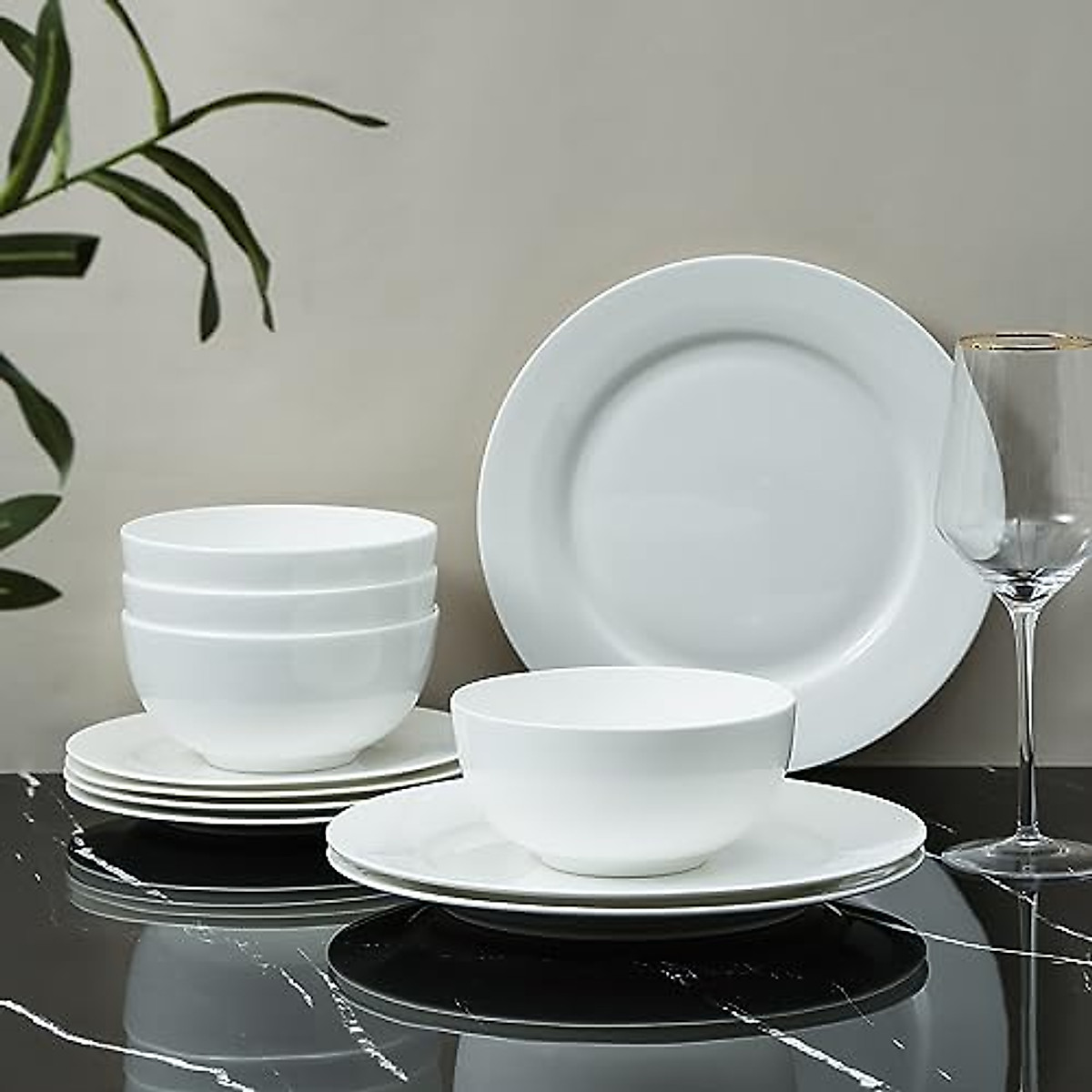 Stone Lain Aria Bone China 12-Piece Dinnerware Set, White