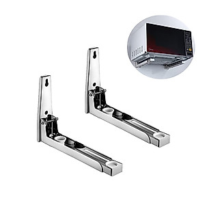 Aebor Universal Wall-Mounted Microwave Brackets,Foldable Stretch Shelf Rack Wall Mount Kitchen Microwave Oven Stand Bracket (Stainless Steel)