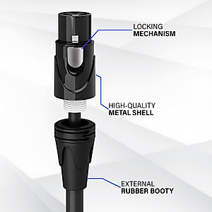 LyxPro 100 Feet XLR Microphone Cable Balanced Male to Female 3 Pin Mic Cord for Powered Speakers Audio Interface Professional Pro Audio Performance and Recording Devices - Black