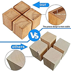 GNIEMCKIN Set of 4 Wood Bed Risers, 4 Inch High, Natural Wood Furniture Lifters, Heavy Duty Sofa risers for Sofa, Bed, Chair, Table