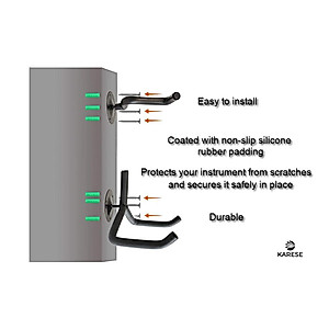 Horizontal Guitar Wall Mount with Guitar Strap and Pick, Padded Wall Hanger Hooks for Electric, Acoustic Guitars, Bass or Mandolin