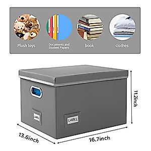 DYWMM File Organizer Box -Document Organizer Storage for Office-Collapsible Leather File Cabinet for Easy File Folder Storage -Easy Slide Durable Hanging File Box (16.7 x 13.6 x 11.2 inches, Gray)
