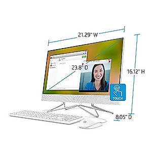 HP 24-inch All-in-One Touchscreen Desktop Computer, AMD Athlon Gold 3150U Processor, 8 GB RAM, 512 GB SSD, Windows 10 Home (24-df0040, White), Snow White