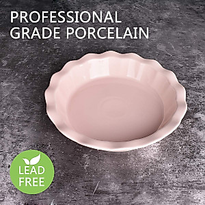 Bosmarlin Ceramic Pie Pan, 9 Inches Pie Dish, 50 oz, Pie Plate for Baking, Microwave, Oven Safe and Dishwasher safe (Pink, 9 inches)