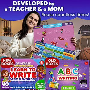 QUOKKA Busy Book Handwriting Practice for Kids - 2 Set - Learn to Write for Toddlers Age 3 4 5 - | 24 Tasks | 4 Dry Erase Markers | - Homeschool Preschool Learning Activities