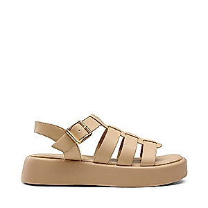DREAM PAIRS Women Fisherman Platform Sandals Strappy Low Y2K Gladiator Sandals Soft Cushion Buckle Comfort Flatform Sandals SDPW2303W Nude Size 8