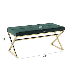 Modern Dining Room Living Room Green Bench with Stainless Steel and Velvet ottaman(Set of 1)