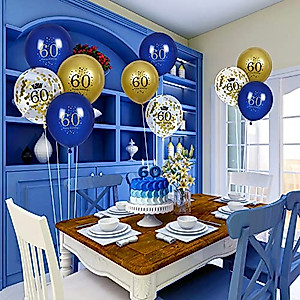 Navy Blue and Gold 60th Birthday Balloons Decorations 15Pcs Happy 60th Birthday Navy Blue Gold Confetti Latex Balloons Decorations for Men Women 60th Birthday Anniversary Decorations 12 inch