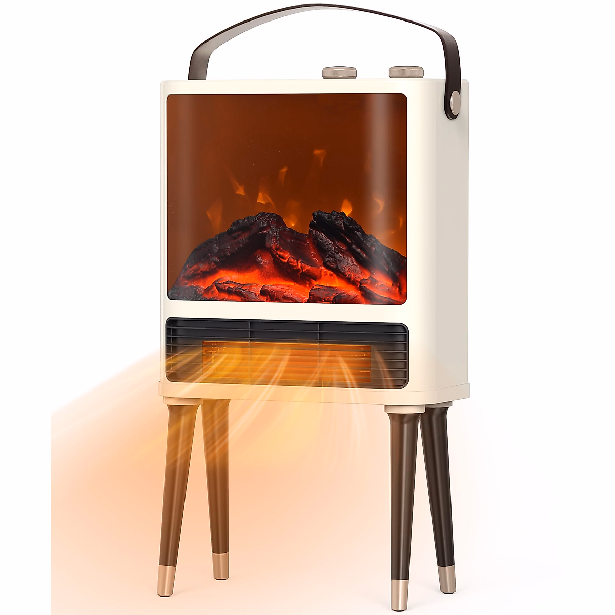 Fireplace Heater, Fireplace Space Heater for Indoor Use, Space Heater with Realistic 3D LED Flame, 2 Modes, Overheating & Tip-Over Protection, 1500W Fireplace Electric Heater for Bedroom White