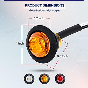 Ledvillage Pack of 30 3/4 Inch Mini Round 10 Amber + 10 Red + 10 White 3 LED Trailer Side Marker Button Lights Clearance Signal Lamp Boat Lorry Truck Pickup Bus 12V DC