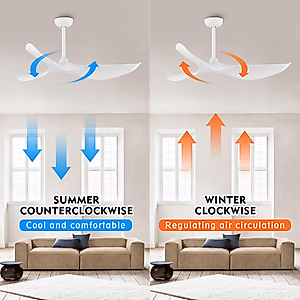 LEDLUX 52" Ceiling Fan no Light, 6 Speed Remote Control, Noiseless Reversible DC Motor, Modern 3 ABS Blades Ceiling Fan with 4.5"/12" Downrods for Bedroom/Living Room/Kitchen White
