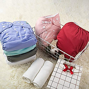 ALVABABY Cloth Diaper, One Size Adjustable Washable Reusable for Baby Girls and Boys 6 Pack with 12 Inserts 6BM100