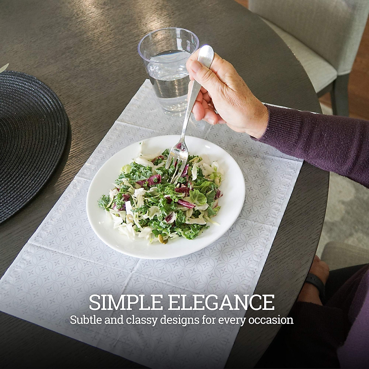 Gray and White Disposable Placemats for Baby, Toddlers, Children and Adults - Sticky Toppers for Tables - Restaurant, Travel, Airplane Tray Covers, Schools - 40 Pack