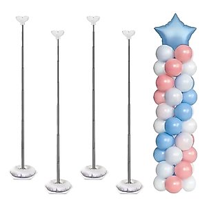 Balloon Column Stand Kit, Set of 4 – 7ft Height Adjustable Balloon Arch Stand Kit, Metal Telescopic Balloon Stand for Baby Shower, Birthday, Wedding, and Graduation