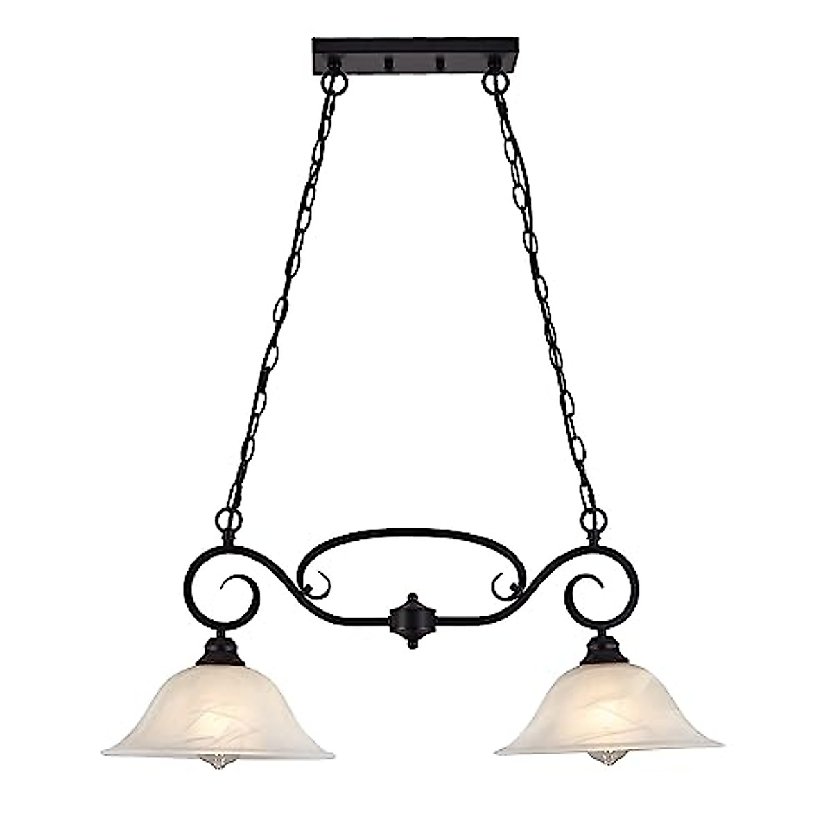 SHENGQINGTOP 32.5" Traditional Kitchen Island Lights with Alabaster Glass Shade & Chain, 2-Light Dining Room Lighting Fixtures Hanging, Vintage Farmhouse Pendant Lighting, Matte Black Finish