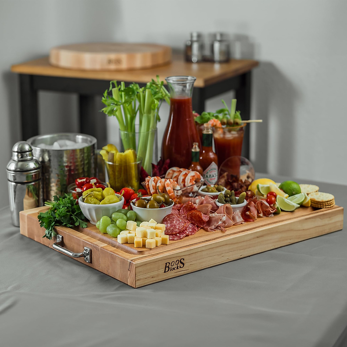 John Boos Block RAFR2418 Reversible Maple Edge Grain Cutting Board with Juice Groove and Chrome Handles, 24 Inches x 18 Inches x 2.25 Inches