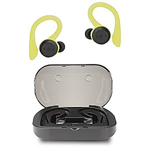 live iLive IAEBTW59B Truly Wireless Bluetooth Earbuds, Sporty Hook, Charging Case, IPX Waterproof, Neon Yellow/Black