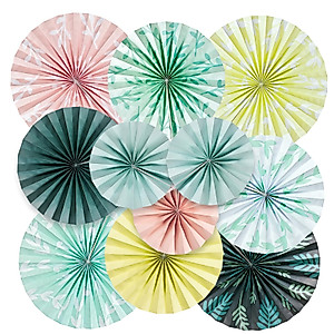 SUNBEAUTY 11 Pcs Sage Green Paper Fans Decoration Ceiling Decor Leaves Paper Fans Decoration Boho Classroom Decor Hanging Paper Fans Decor for Wedding Bridal Birthday Baby Shower