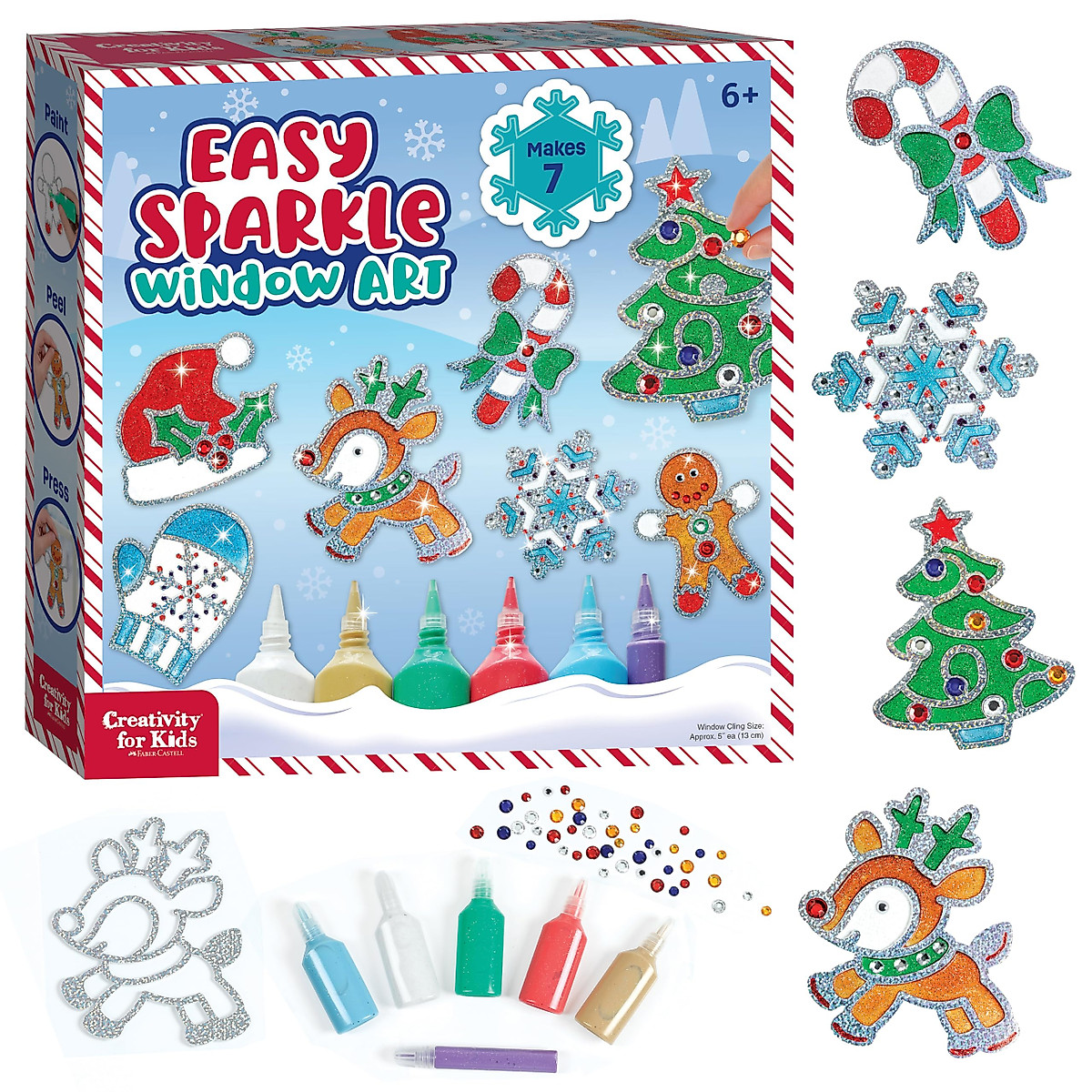 Creativity for Kids Holiday Easy Sparkle Window Art Craft Kit: Create 7 Window Art Designs, Holiday Crafts, Christmas Crafts for Kids Ages 6-8+, Christmas Activities for Kids
