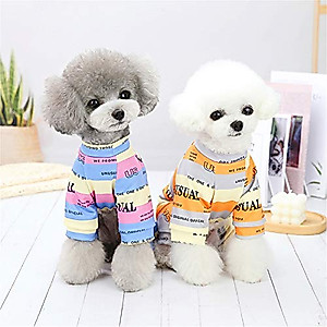 3 Pack of Small Dog Shirt Letter Print Stripe Short Sleeve Green PJS Jumpsuit Soft Lightweight Cotton Onesies for Pet Dog Puppy Cat Apparel Clothes S