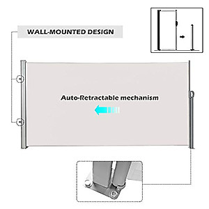 sunseen Side Awning Retractable Patio Awning Folding Screen Fence Privacy Wall Corner Divider Indoor Room Divider Garden Outdoor Sun Shade Wind Screen with Steel Pole (L 118” x H 63”, Beige)