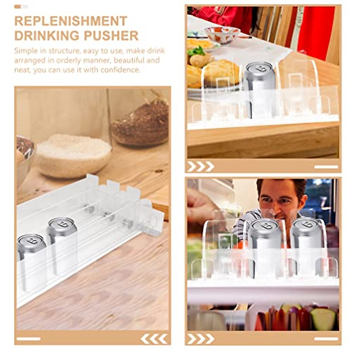 Alipis 1 set shelf pusher beverage pusher glide spring loaded can organizer plastic storage bins for shelves self-pushing drink holder pusher machine soda rack handle 35c drinks white