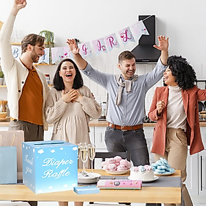 QISOLIY 50 Pieces Diaper Raffle Tickets with Box Baby Shower Game Invitations Diaper Raffle Cards Diaper Raffle Box Set for Baby Shower Gender Reveal Party Supplies Card Box (Blue)