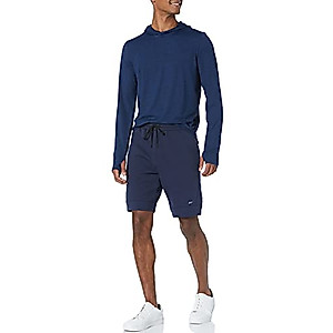 Amazon Essentials Men's Tech Stretch Long-Sleeve Hooded T-Shirt, Navy Space Dye, Medium