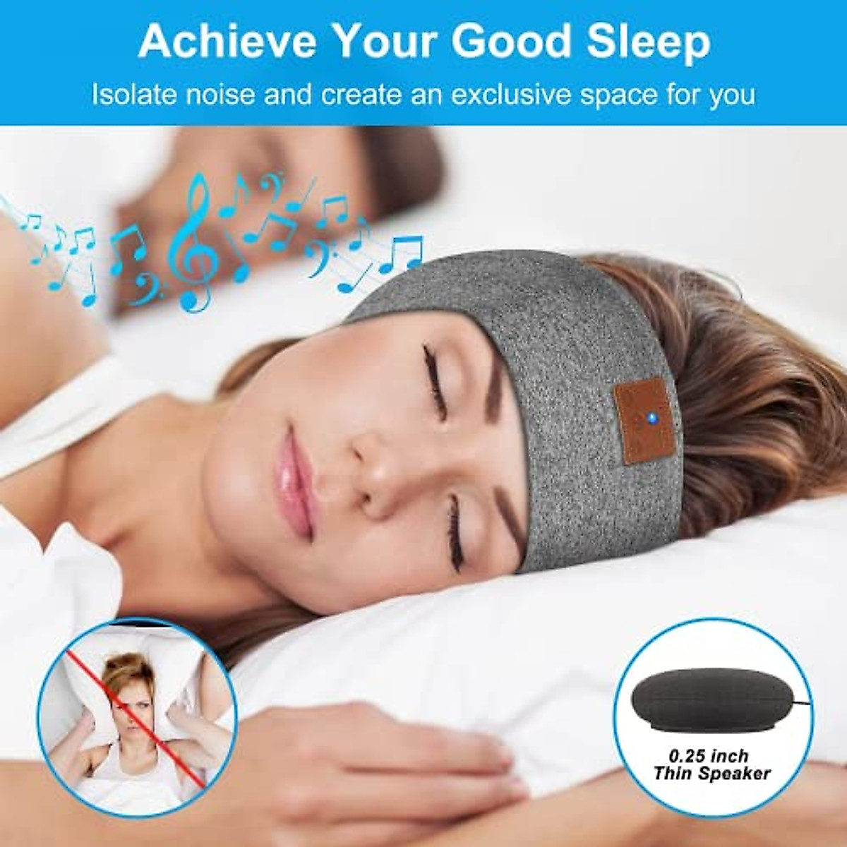 BULYPAZY Sleep Headphones, 2023 Bluetooth Headband Headphones with HD Speakers and Mic Perfect for Side Sleepers Sleeping Calling Jogging Yoga Workout Gift Ideas-Unisex (HF012-Gray)