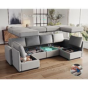 LINSY HOME Modular Sectional Sofa, Convertible U Shaped Sofa Couch with Storage, Memory Foam, Modular Sectionals with Ottomans, 6 Seat Oversized Sofa Couch with Chaise for Living Room, Grey