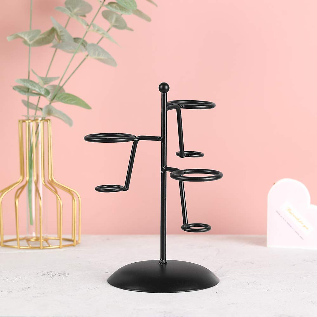 Black Iron Ice Cream Cone Holder Stand with Base 3 Holes to Display Snow Cones Sushi Hand Rolls Popcorn Candy French Fries Sweets Savory