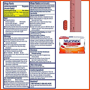 Mucinex Maximum Strength Sinus-Max Pressure, Pain & Cough Caplets, 20 ct, Relieves Minor Aches and Pains, Headache, Chest Congestion, Nasal Congestion, Sinus Pressure, and Controls Cough