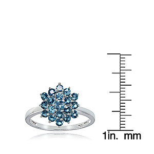 Ice Gems Sterling Silver Genuine London Blue Topaz Flower Ring, Size 7