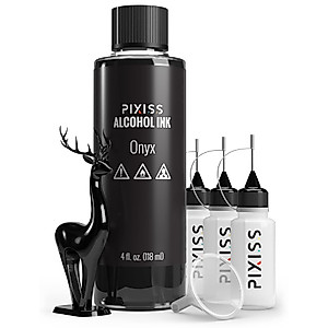 Black Alcohol Ink Extra Large 4oz - Alcohol Ink Black Onyx Color for Epoxy Resin, Tumblers, Resin Art, Alcohol Ink Paper, Black Pigment Ink, 3 Pixiss Needle Tip Applicator Bottles and Funnel