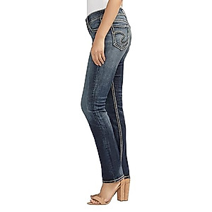 Silver Jeans Co. Women's Suki Mid Rise Curvy Fit Straight Leg Jeans, Dark Blue Wash, 28W x 32L