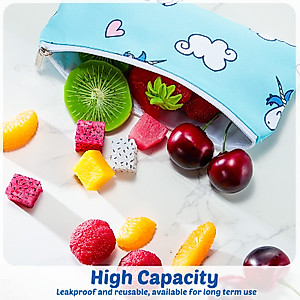 12 Pieces Reusable Snack Bags for Kids Zipper Snack Pouches Washable Silicone Sandwich Bags Food Safety Snack Bags Dual Layer Bag (Funny Style)