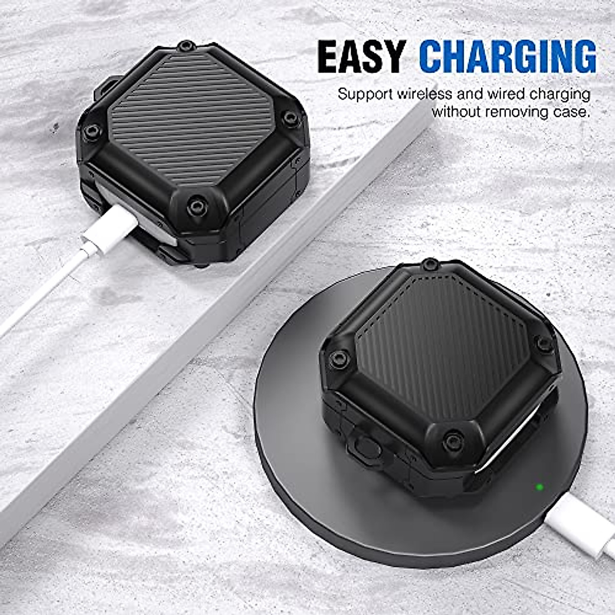 Valkit Compatible Samsung Galaxy Buds 2 Pro Case/Galaxy Buds Pro/2/Live Case Cover, Cool Military Full Body Shockproof Case with Keychain for Men Women Samsung Earbuds Protective Skin, Black