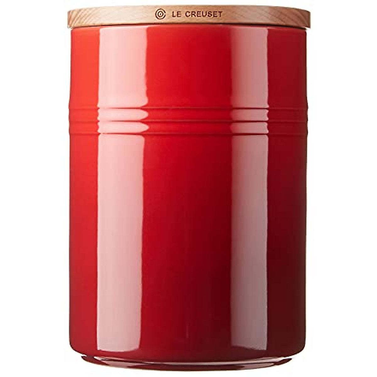 Le Creuset Stoneware Canister with Wood Lid, 2.5 qt. (5.5" diameter), Cerise