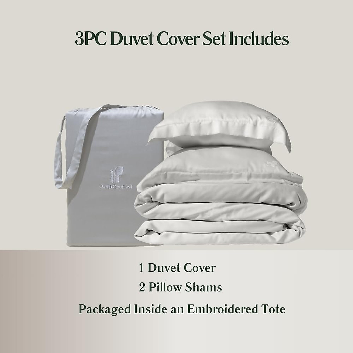 ArthCrafted 100% Austrian Eucalyptus Tencel Duvet Cover King, Luxury Cooling Comforter Cover Set, 8 Corner Loops, 1 Oversized Hotel Duvet Cover, 2 Shams, Silky Soft, Lightweight (Cool Grey, 3PC King)