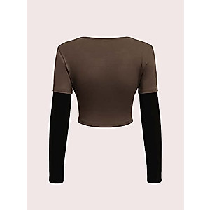 SOLY HUX Women's Y2K Shirt Gothic Long Sleeve Crop Tops Graphic Tees Skull Floral Print T Shirts Coffee Brown S