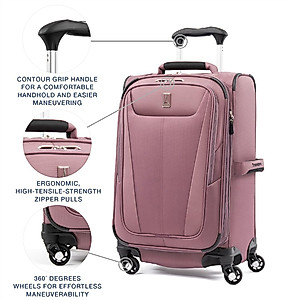 Travelpro Maxlite 5 Softside Expandable Carry on Luggage with 4 Spinner Wheels, Lightweight Suitcase, Men and Women, Dusty Rose Pink, Carry On 21-Inch