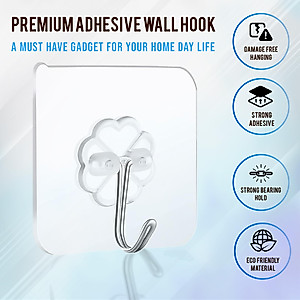 Carespot Self Adhesive Wall Hooks for Hanging - Wall Door Stick On Hooks/Extra Strong Sticky Hooks for Hanging Coat, Clothes, Towel, Keys, Kitchen Utensils and Much More - 33lb(Max) - Pack of 24