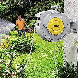 BLUBERY 5/8" x 100+6.7ft Retractable Garden Hose Reel with Slow Return System, Heavy-Duty Wall-Mounted 39.3LB, 10" Handle, 180° Swivel Bracket, Any Length Lock