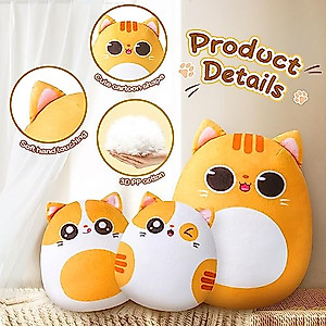 Officygnet Cat Plush Toy, Set of 3 Cute Cat Stuffed Animals Plushies, Kawaii Soft Cat Plush Pillow for Kids Girls, Perfect Christmas Birthday Gifts