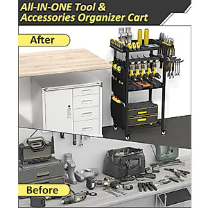 Artibear 4-Tier Rolling Power Tool Organizer Storage Cart, Garage Organization on Wheels Tool Cart with Drill Set Rack Shelf, Mechanic Utility Cart for Workbench & Outdoors Working, Gift for Men Dad